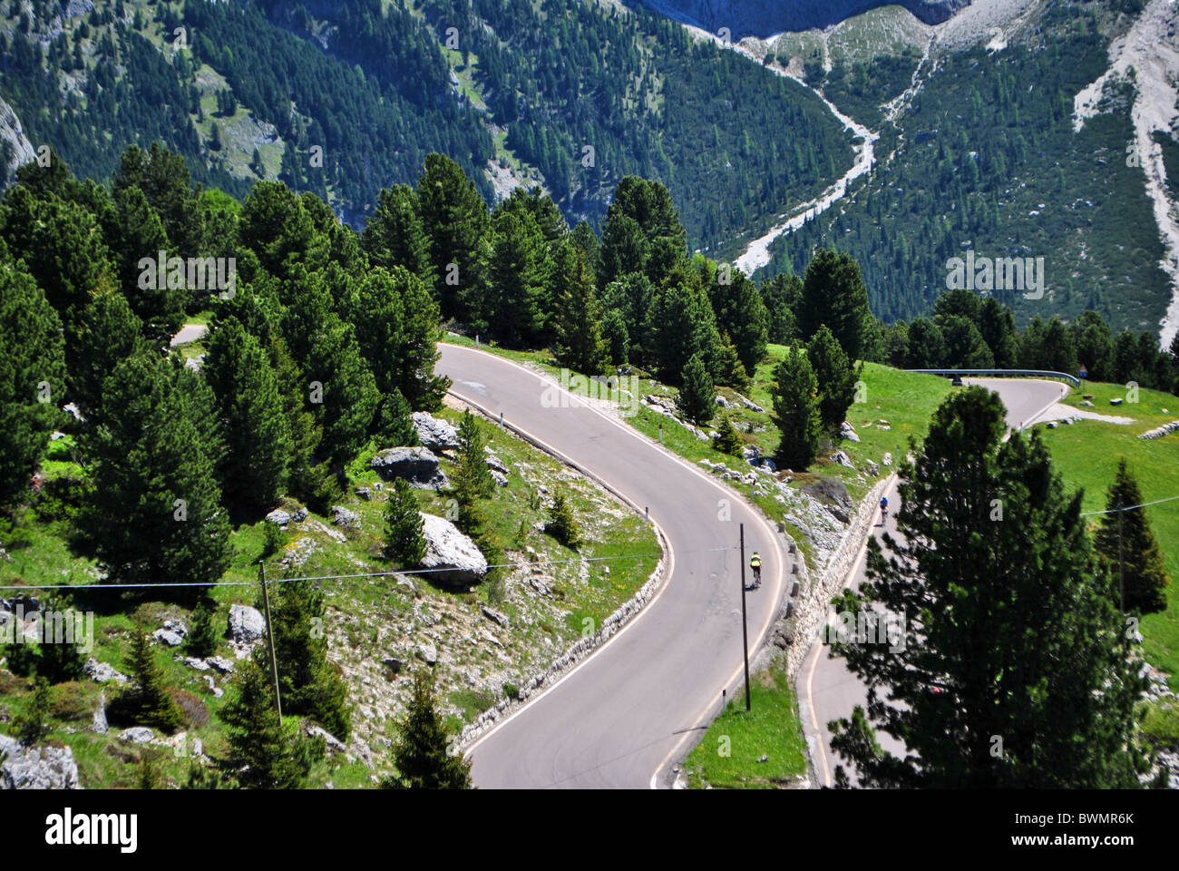 Aerial view of Canazei and Fassa valley with Saas Pordoi mount (Sella ...