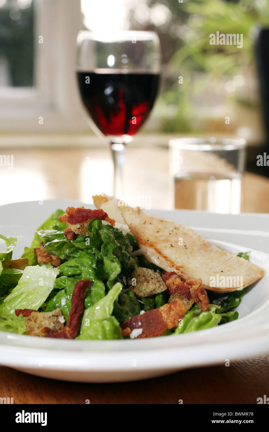 Caesar Salad and Wine Stock Photo - Alamy