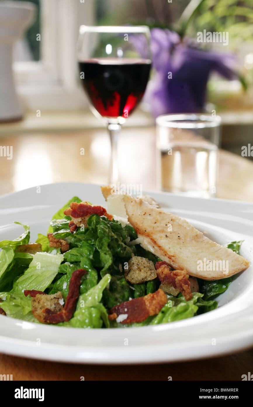 Caesar Salad and Wine Stock Photo - Alamy