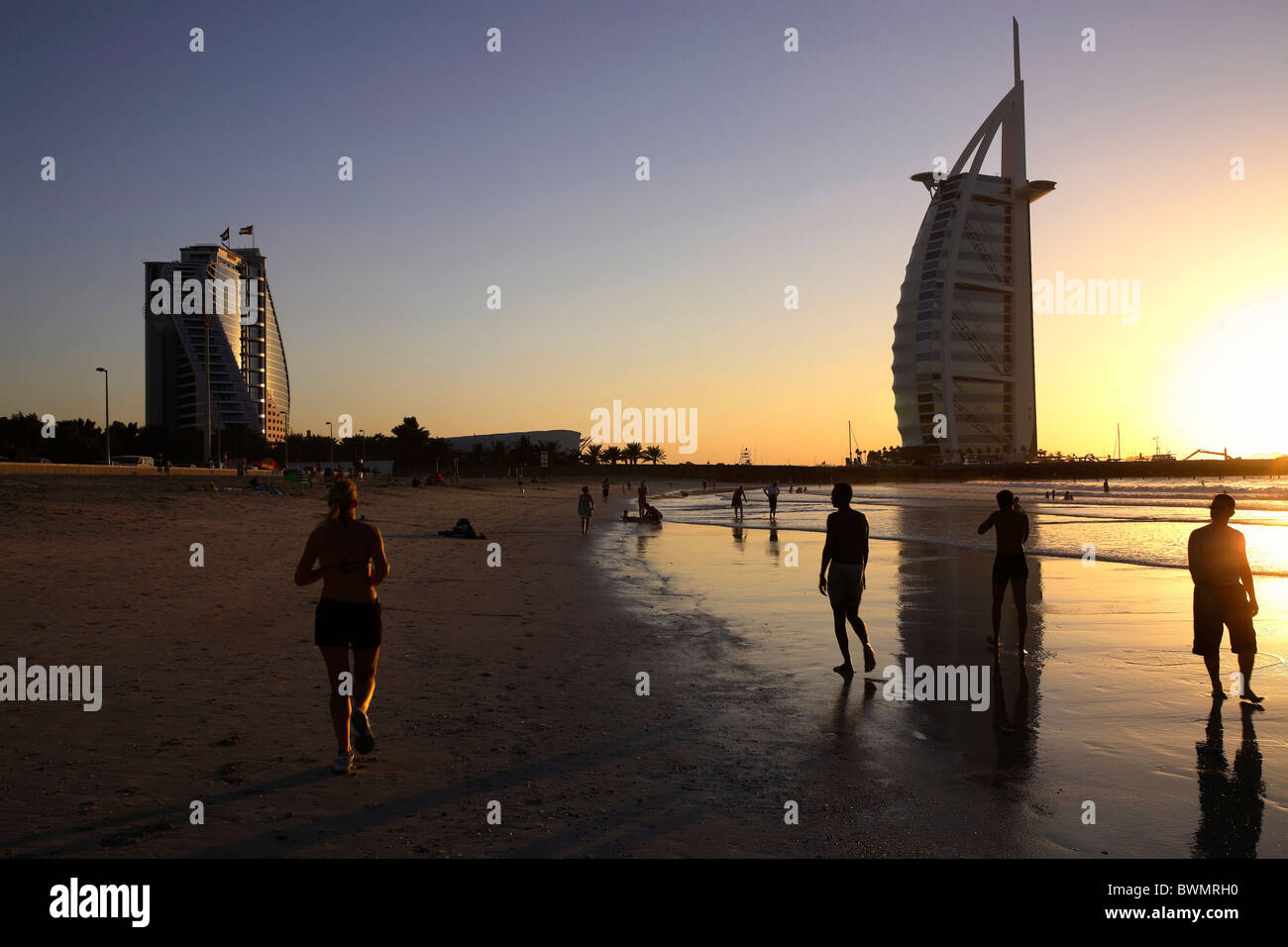 Burj Al Arab And Dubai Hotels Beach Sunset Dubai United Arab
