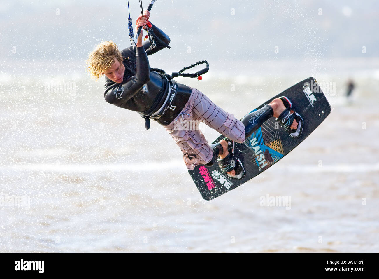 Kitesurfing on the river Exe estuary, Exmouth, Devon, England, UK Stock ...