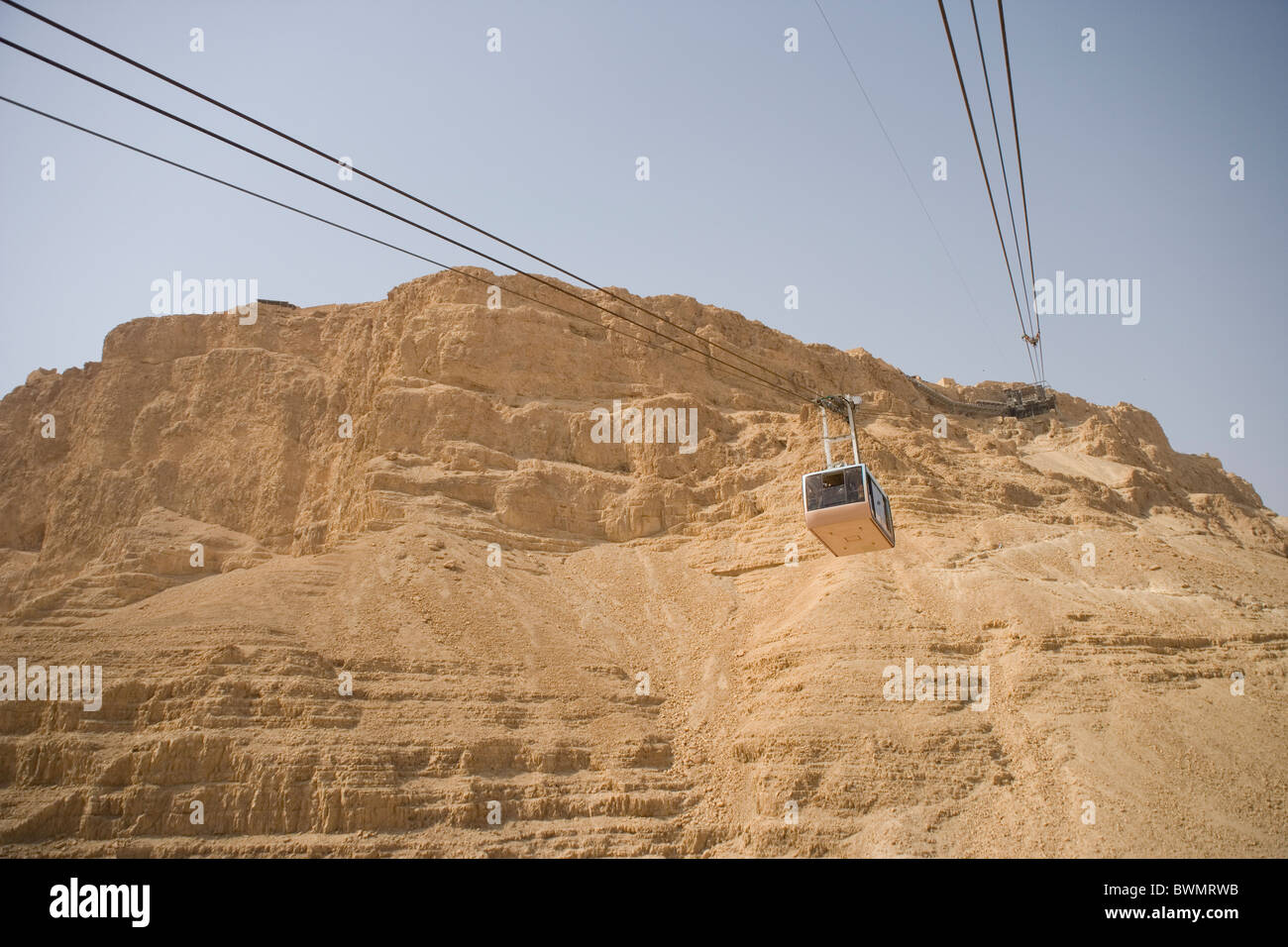 The Cable car that goes to the top of Masada and the mountain of Masada ...