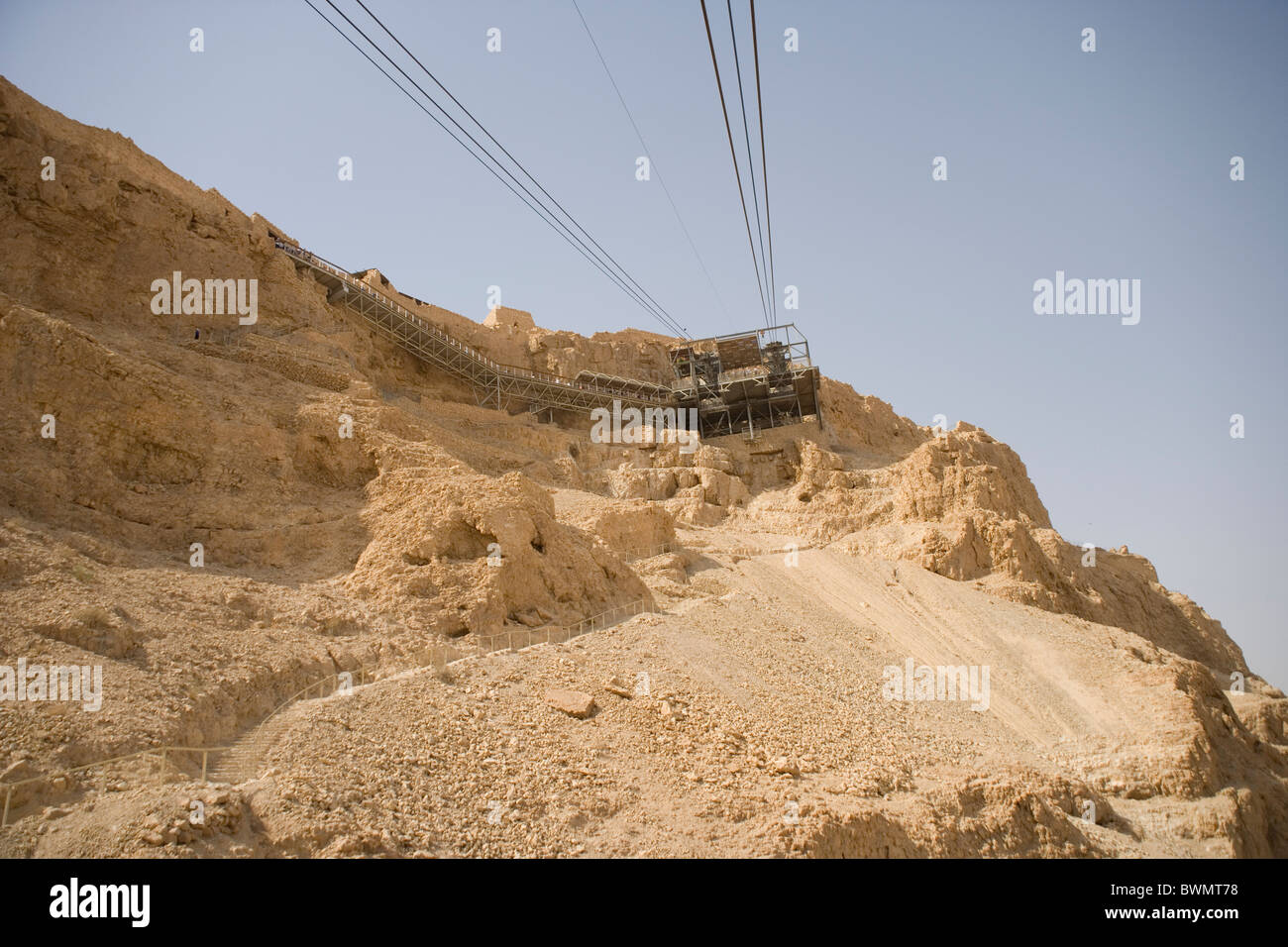 The Cable car and the Snake footpath that goes to the top of Masada and ...