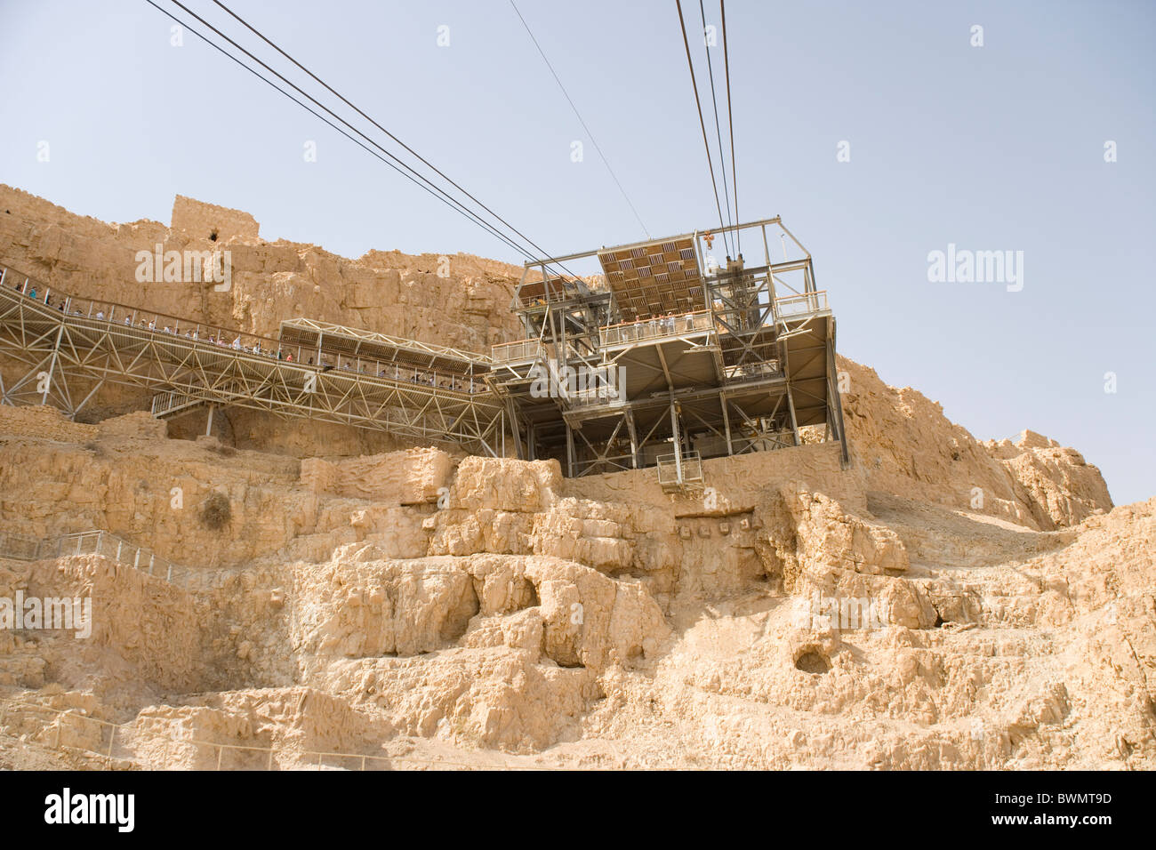 The Cable car that goes to the top of Masada and the mountain of Masada ...