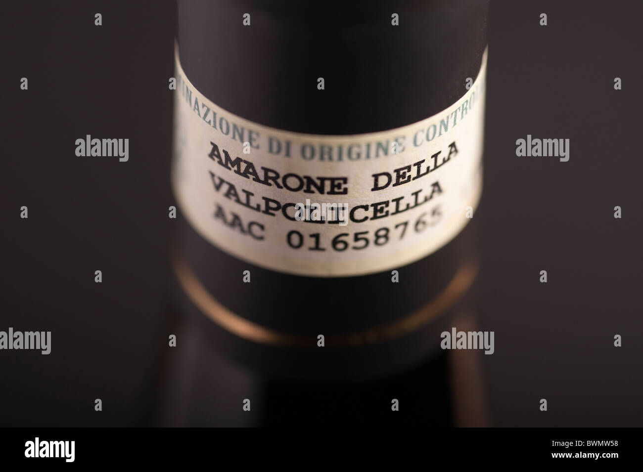 Amarone della Valpolicella Wine Bottle Neck Label on a black background ...