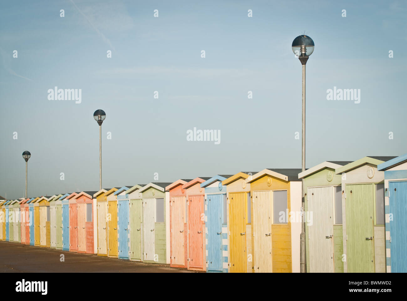 Line of Beach huts Stock Photo - Alamy