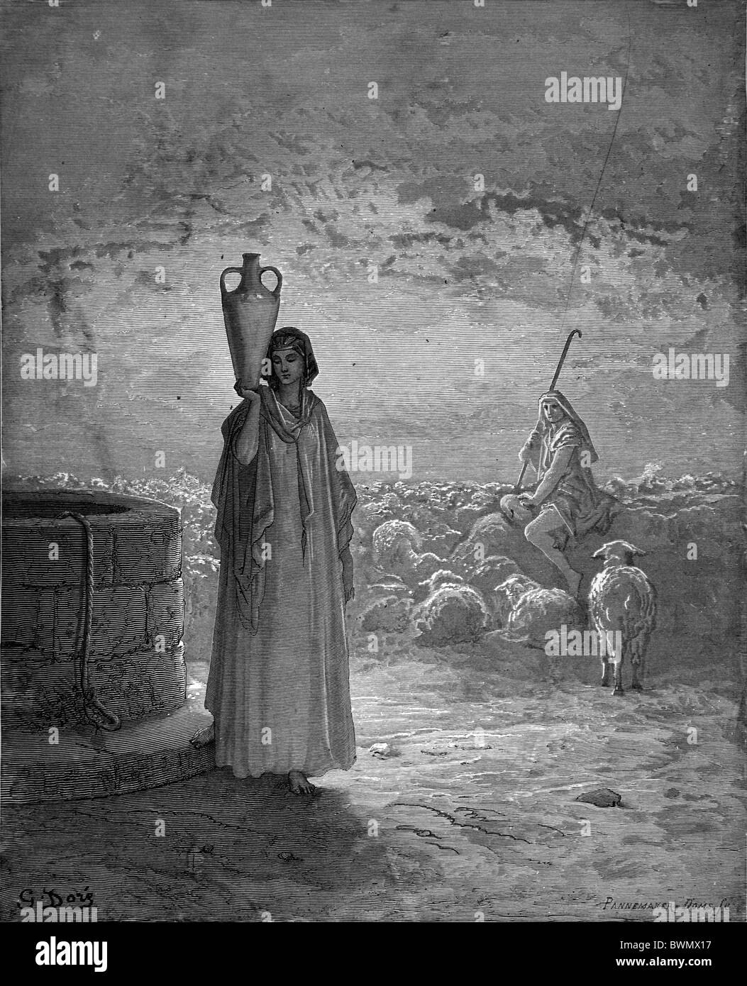 Gustave Doré; Jacob Keeping Laban's Flock; Black and White Engraving ...