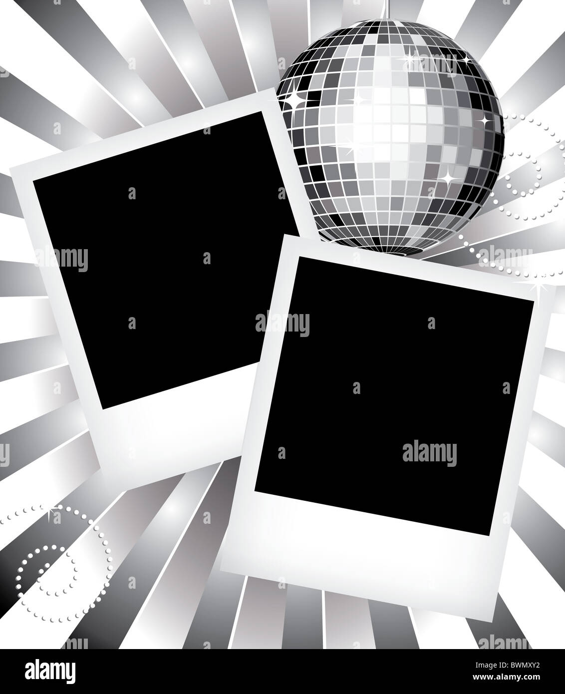 Vintage photo frames illustration templates with disco ball Stock Photo ...