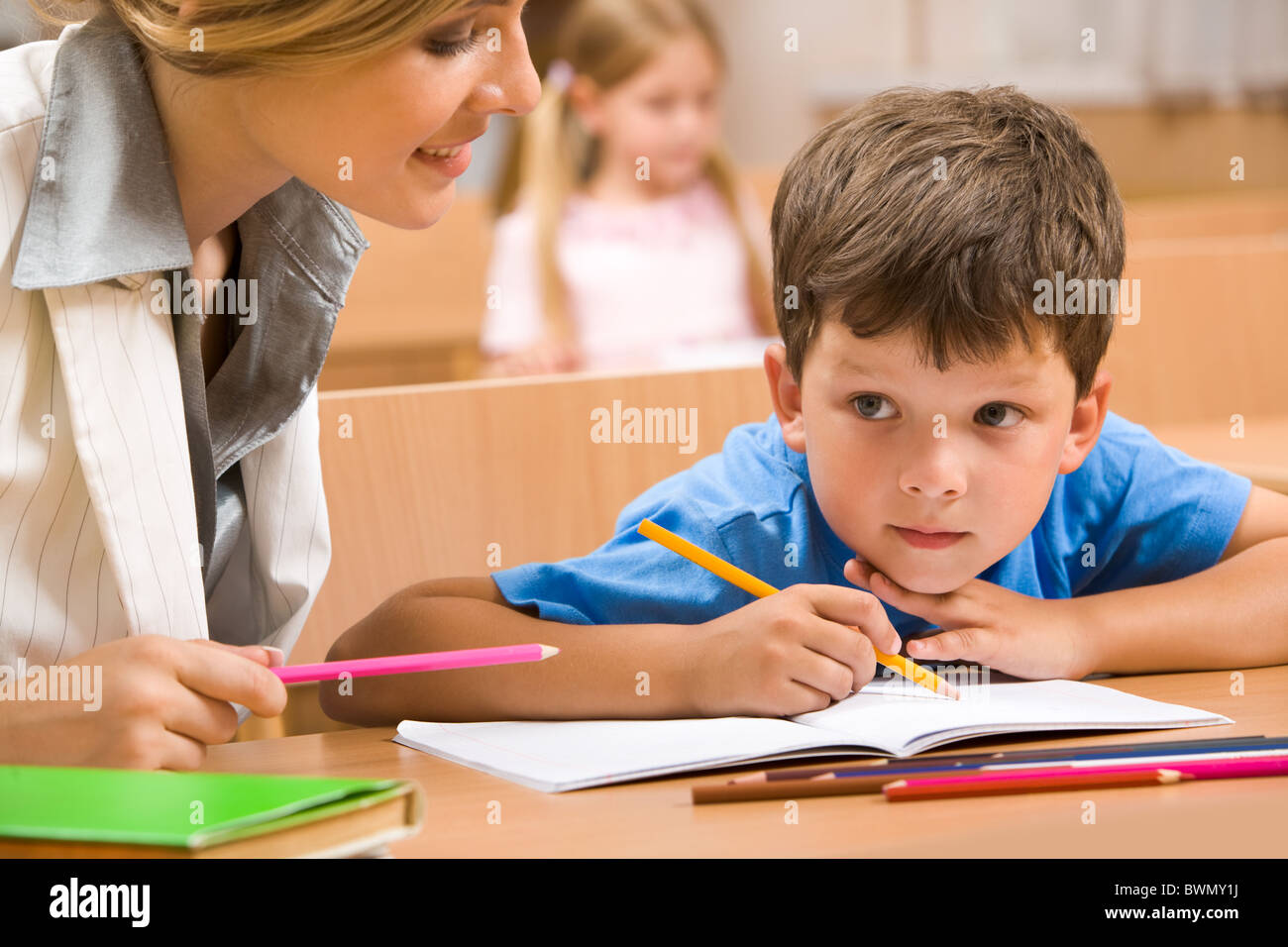 Schoolboy class staring pencil hi-res stock photography and images - Alamy