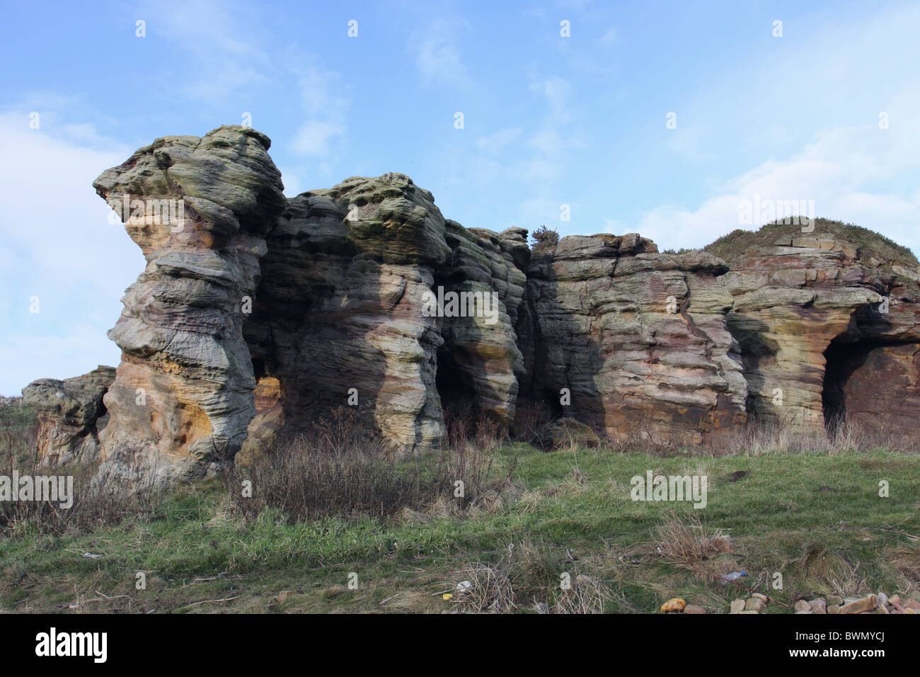 Caiplie Caves sandstone rock formation on Fife Coastal Path Scotland ...