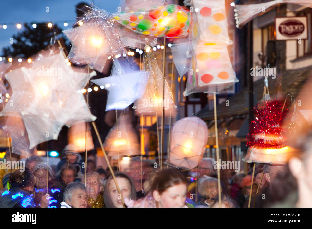A lantern festival procession at the Christmas lights switch on in ...