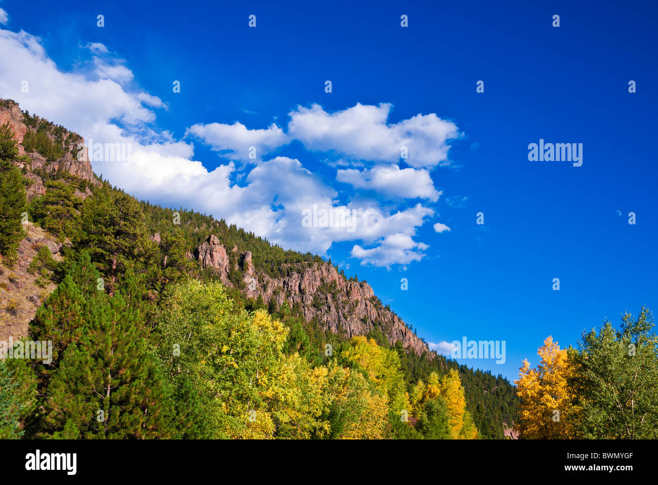Fall color under the Rio Grande Palisades (Highway 149), Rio Grande ...