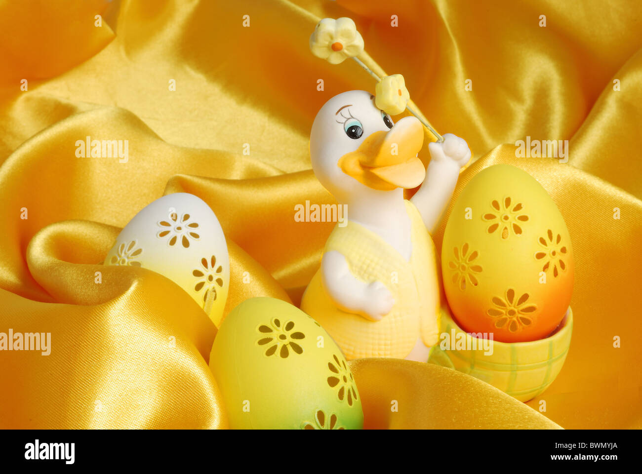 Easter eggs and duck Stock Photo - Alamy