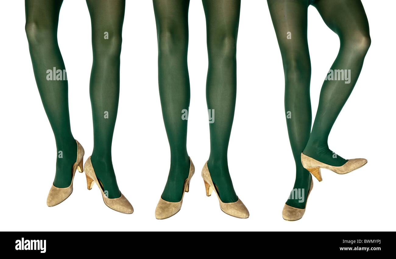 Studio photo of the female legs in colorful tights, legs on the white ...