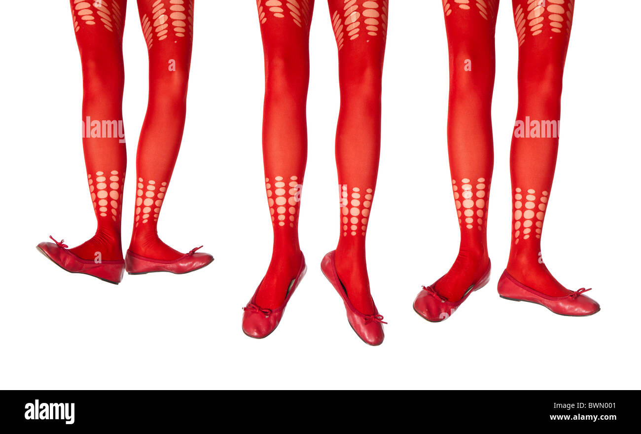 Studio photo of the female legs in colorful tights, legs on the white ...