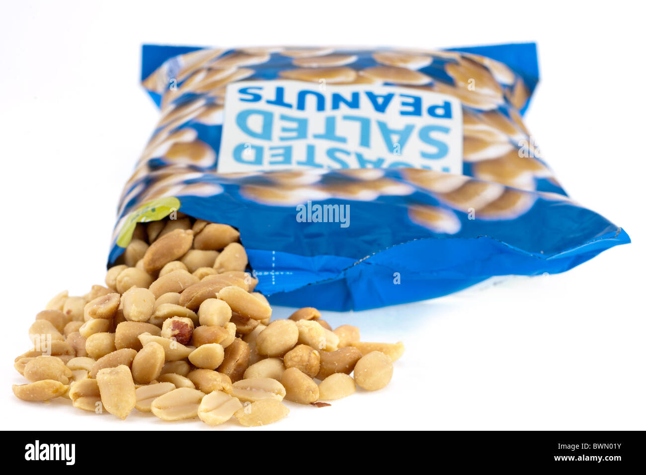 Opened bag of salted peanuts Stock Photo - Alamy