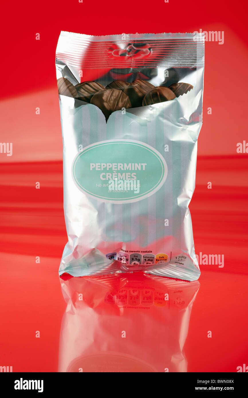 Bag of Peppermint cremes on red Stock Photo - Alamy