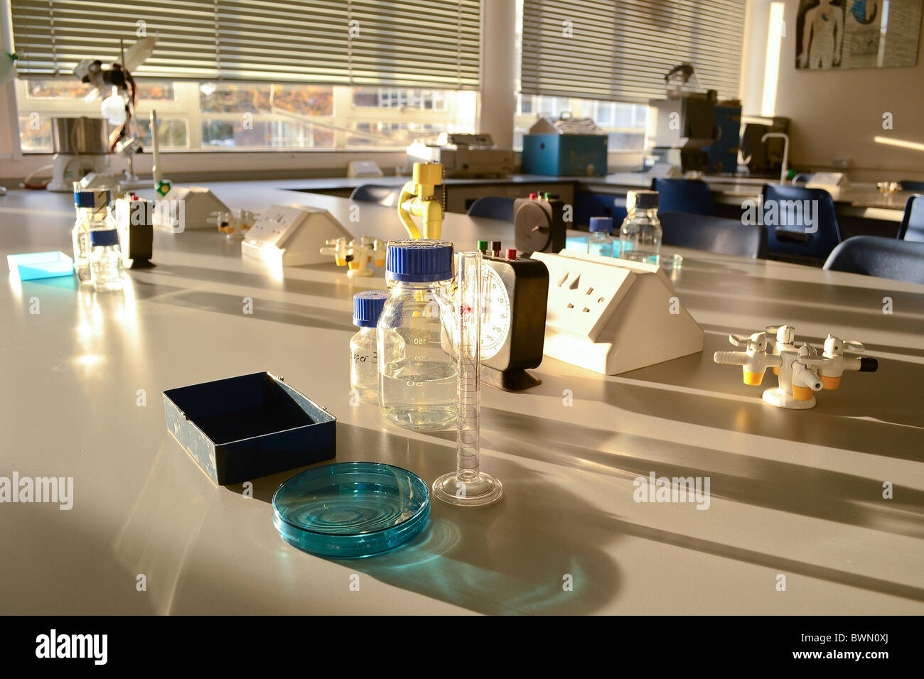 Science laboratory with autoclaved equipment for biochemistry class ...