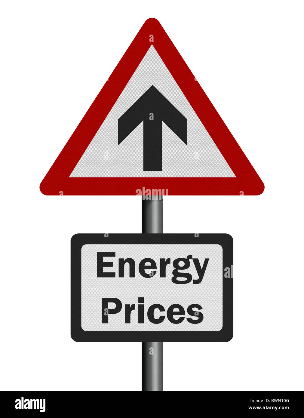 Photo realistic reflective metallic energy price rise' sign, isolated ...