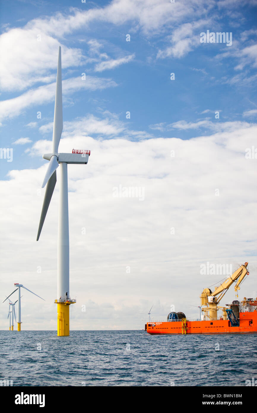 Working on installing the Walney 1 offshore wind farm off Barrow in ...