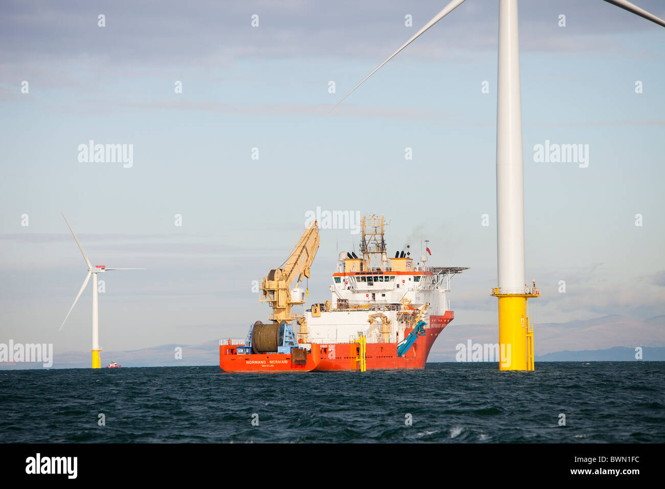 Working on installing the Walney 1 offshore wind farm off Barrow in ...