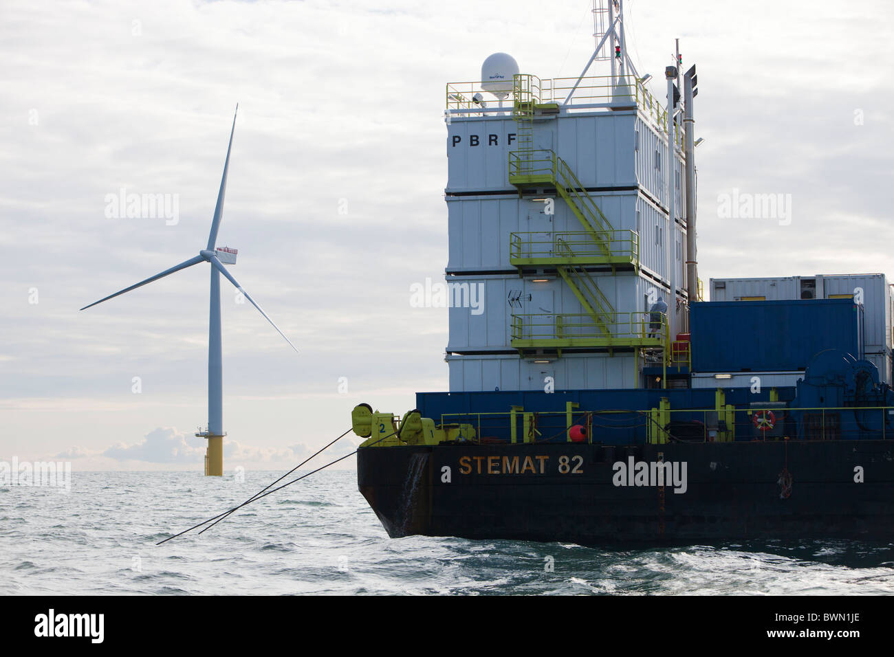 Working on installing the Walney 1 offshore wind farm off Barrow in ...