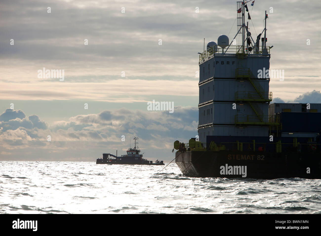 Working on installing the Walney 1 offshore wind farm off Barrow in ...