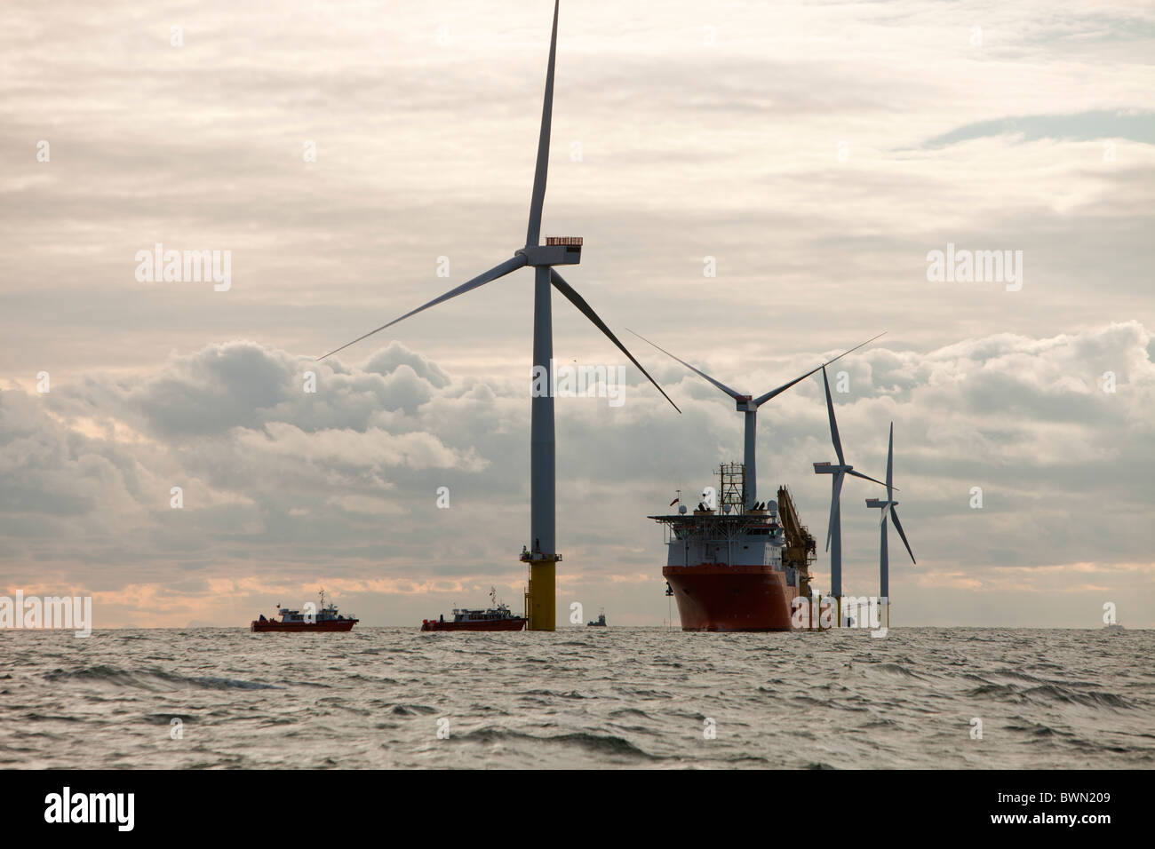 Working on installing the Walney 1 offshore wind farm off Barrow in ...