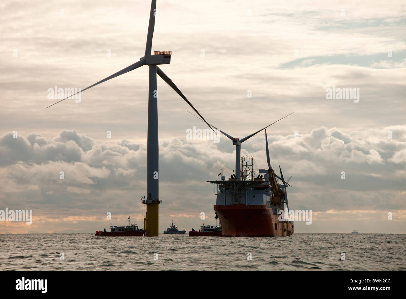 Working on installing the Walney 1 offshore wind farm off Barrow in ...