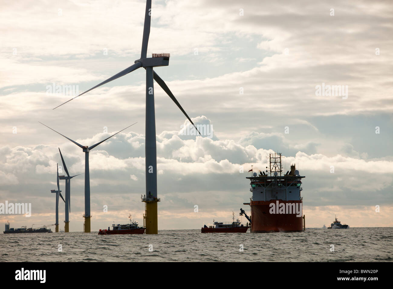 Working on installing the Walney 1 offshore wind farm off Barrow in ...