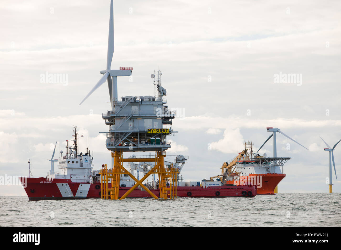 Working on installing the Walney 1 offshore wind farm off Barrow in ...