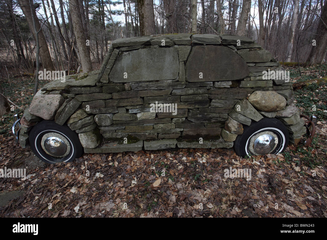 Stone Sculpture of Volkswagon Car - Near Ithaca New York - USA Stock ...