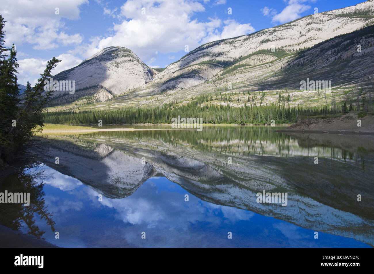 Reflection on lake in Jasper National Park, Alberta, Canada Stock Photo ...