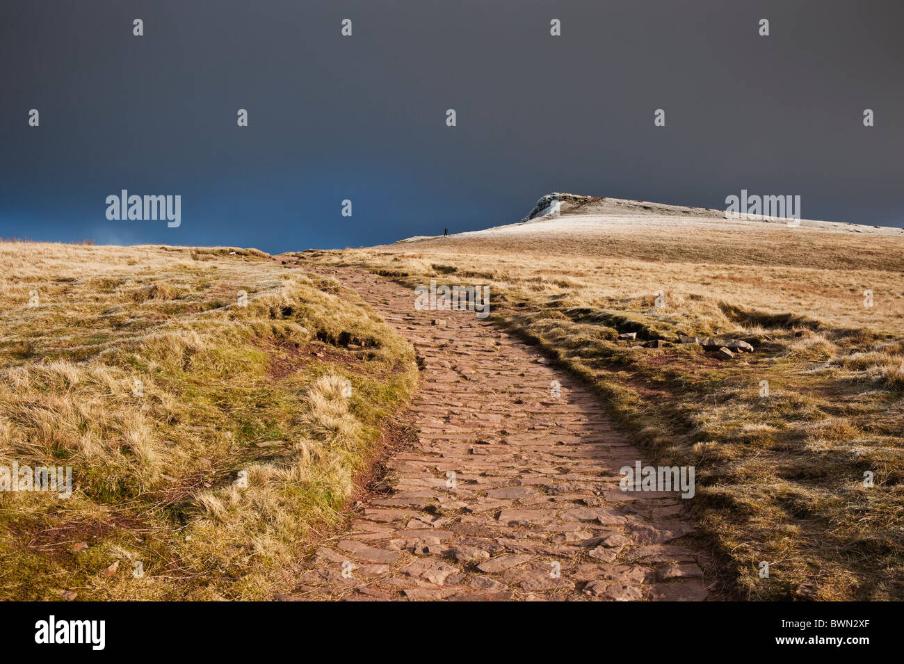 Stone pathway of Brecon Beacons way towards Corn Du, Brecon Beacons ...