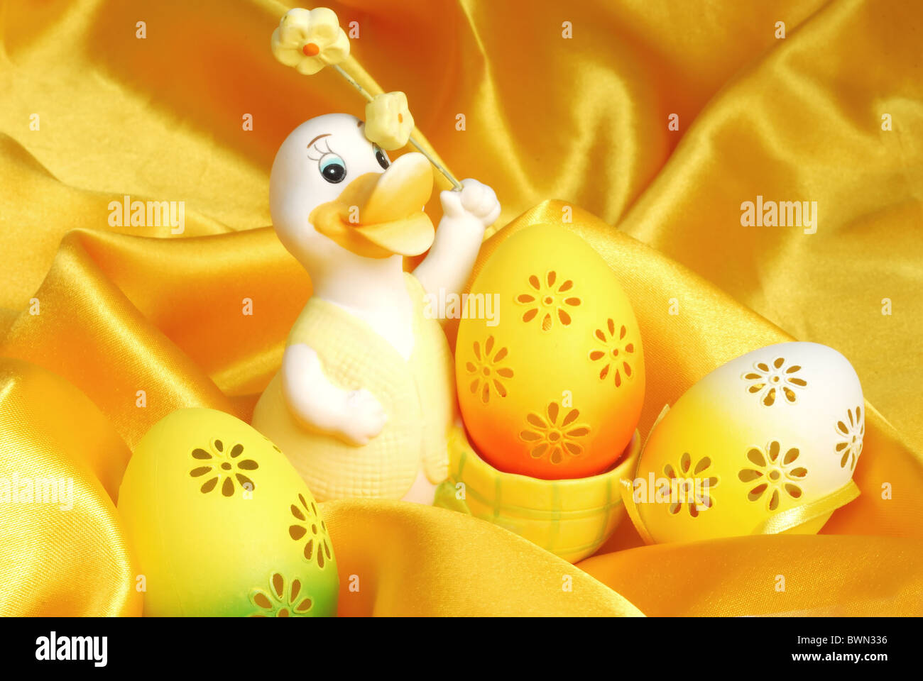 Easter eggs and duck Stock Photo - Alamy