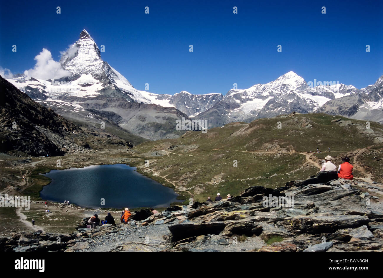 Switzerland Europe Matterhorn Riffelsee Lake Riffel near Zermatt Canton ...