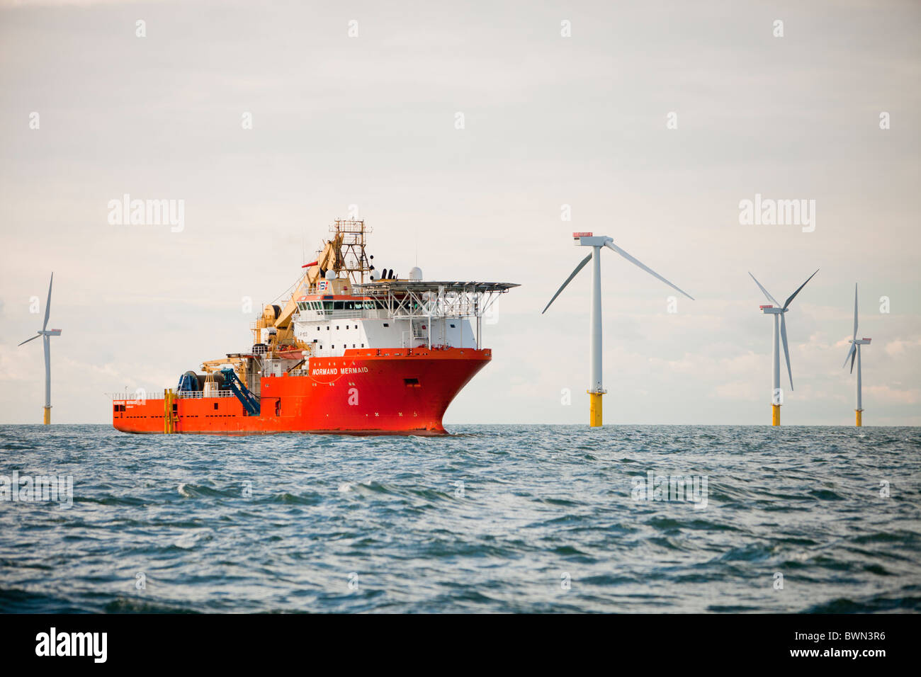 Working on installing the Walney 1 offshore wind farm off Barrow in ...