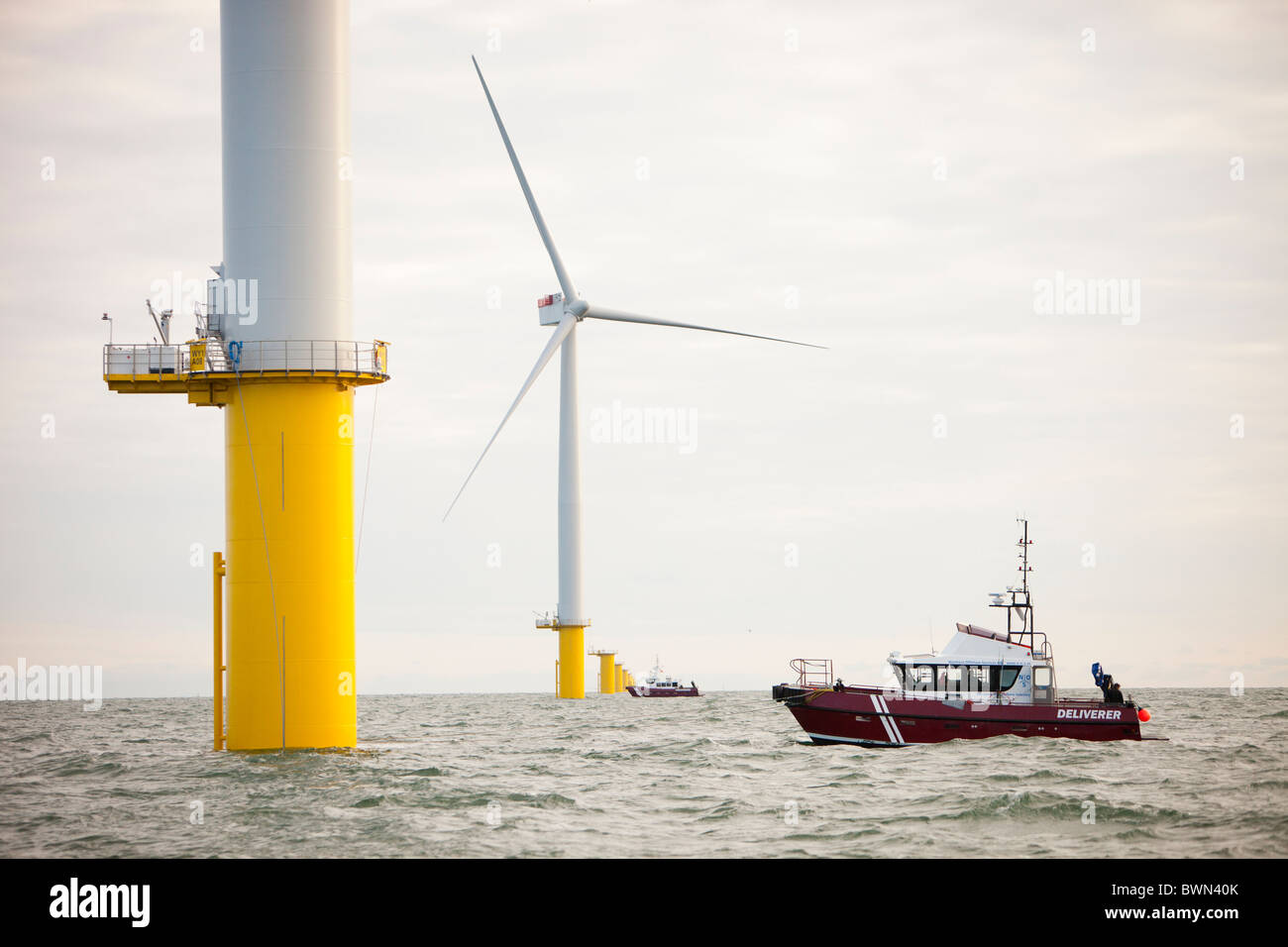 Working on installing the Walney 1 offshore wind farm off Barrow in ...