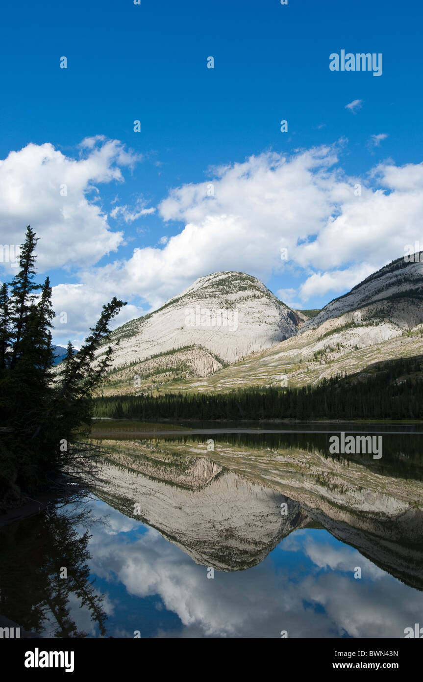 Reflection on lake in Jasper National Park, Alberta, Canada Stock Photo ...