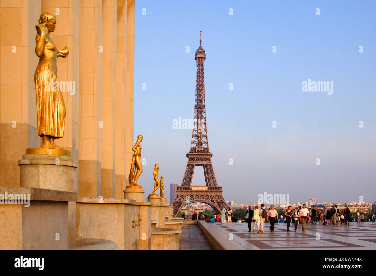 France Europe Paris city Eiffel Tower Champ de Mars Terrace Palais de ...