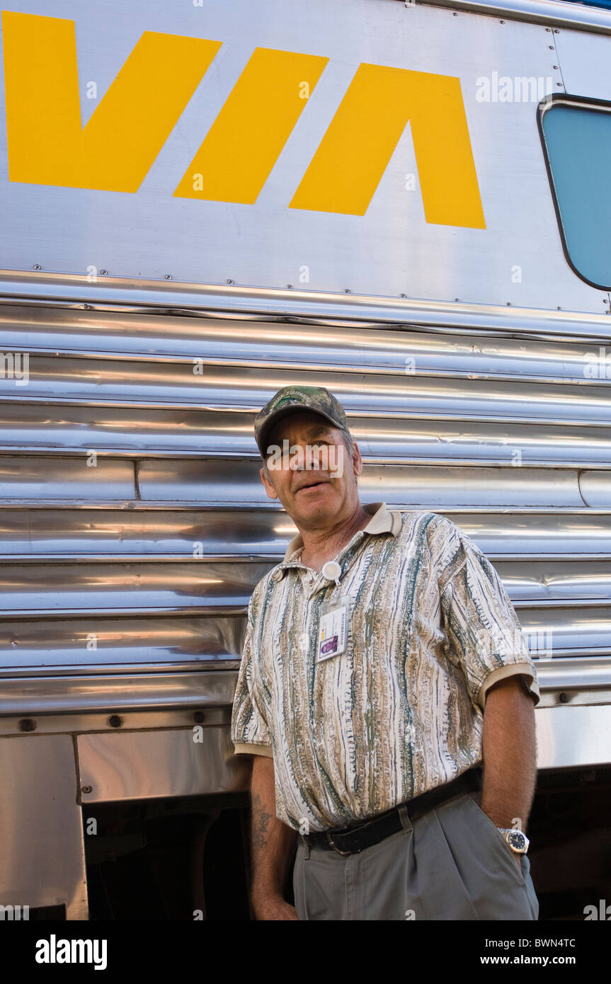 Via Rail train engineer on Churchill to Winnipeg route, Cape Merry ...