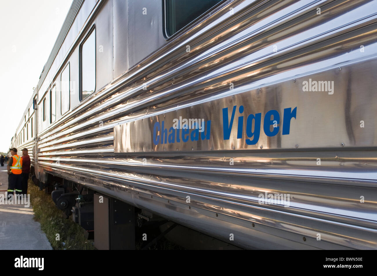 Via Rail passenger rail railway car on Winnipeg to Churchill route ...