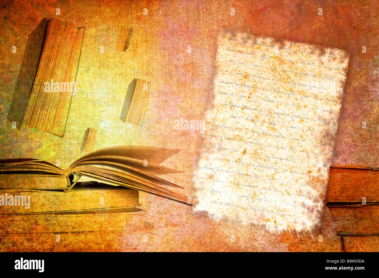 abstract vintage paper with old book motives Stock Photo - Alamy