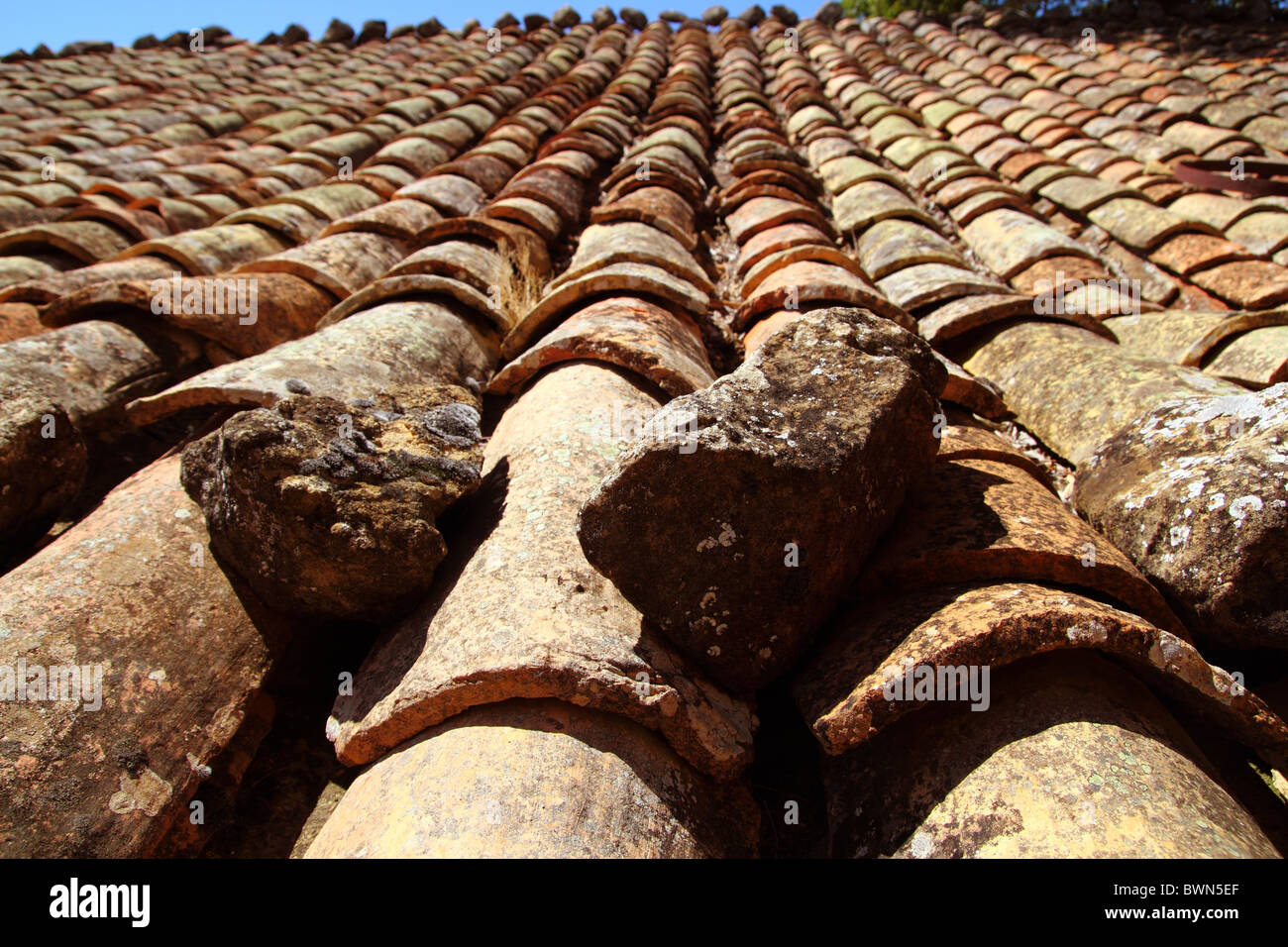 clay roof tiles old aged arabic style in Spain perspective Stock Photo ...