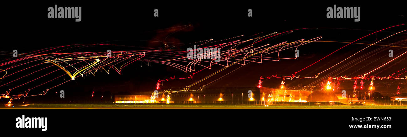 Night Light Trails of Aircraft moving at an Airfield Stock Photo - Alamy