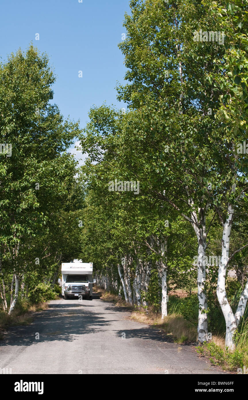 RV motorhome camper narrow road, Sawmill Creek, New Brunswick, The ...