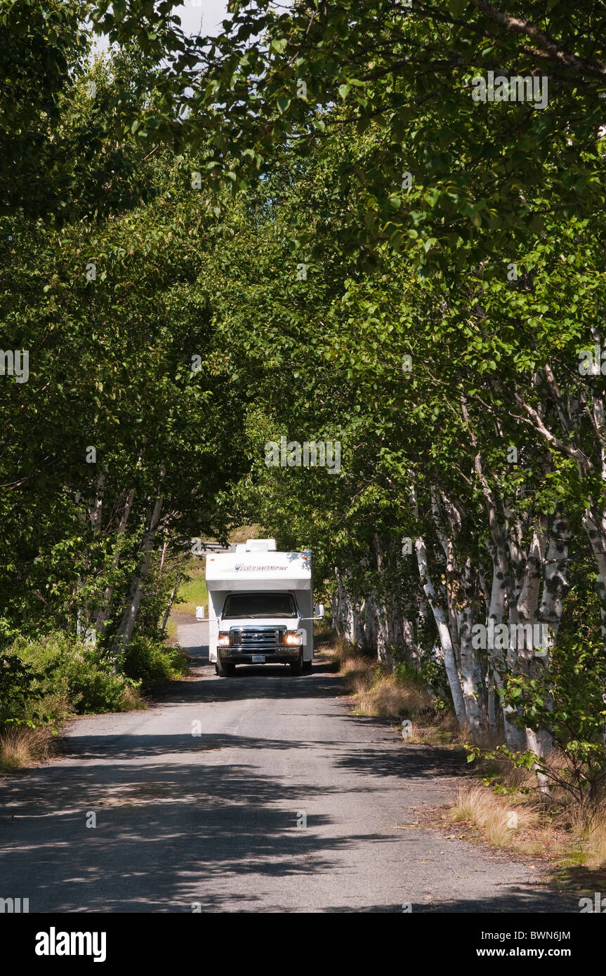 RV motorhome camper narrow road, Sawmill Creek, New Brunswick, The ...