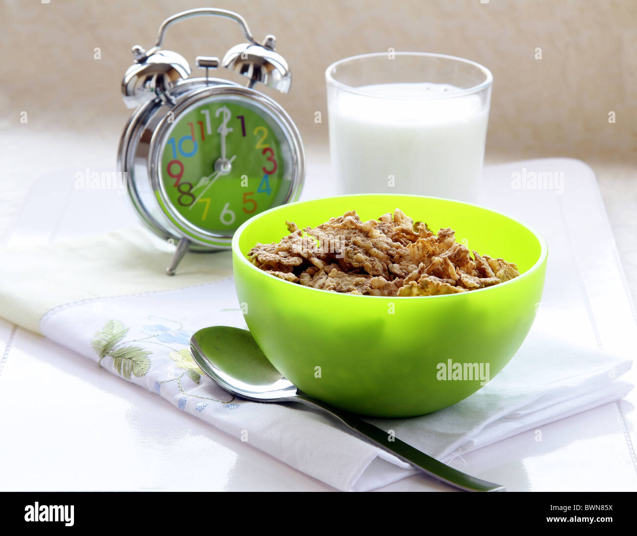 time for breakfast Muesli in a cup of green Stock Photo - Alamy