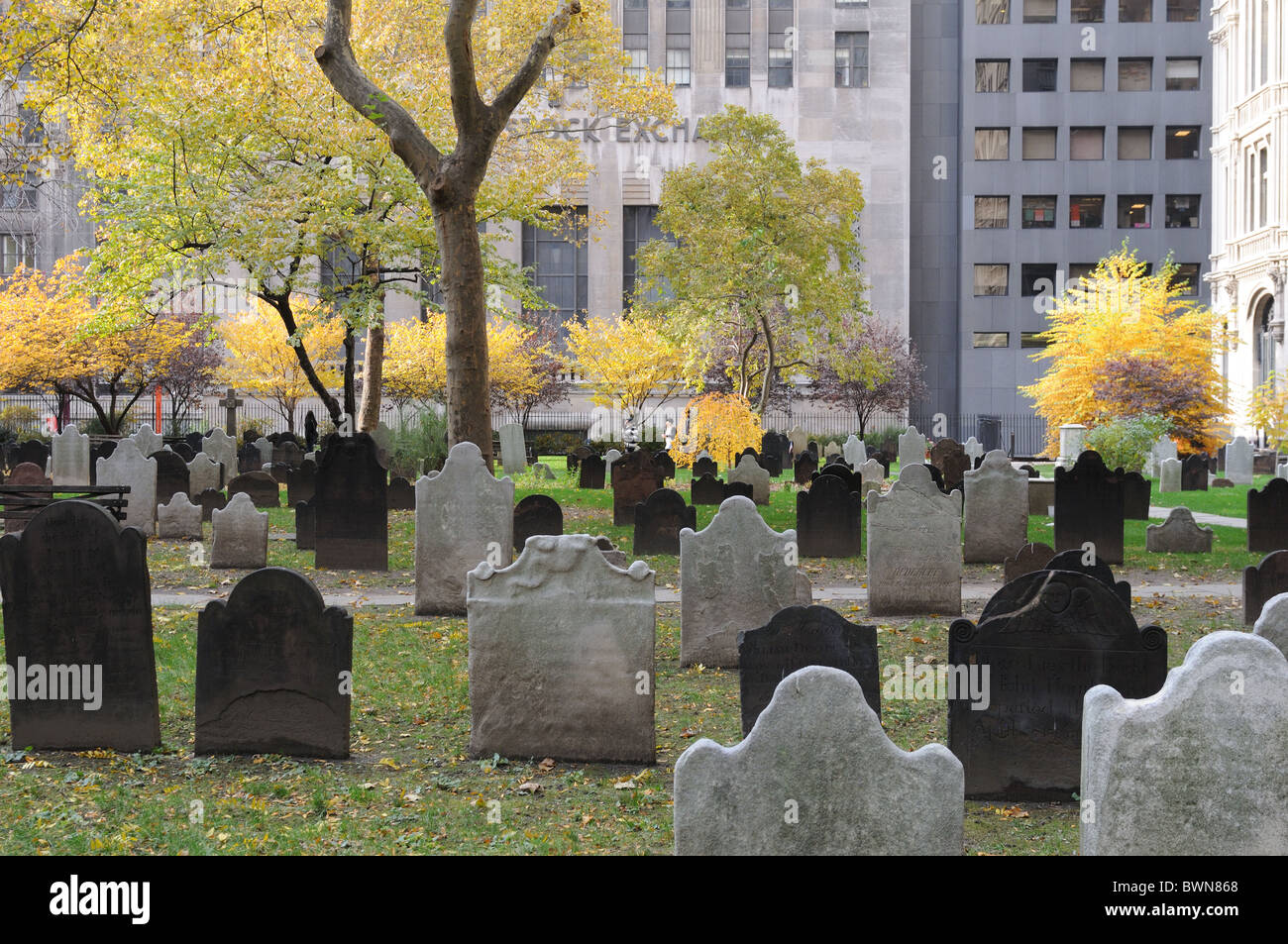 The north graveyard of Trinity Church on Broadway in New York City. The ...