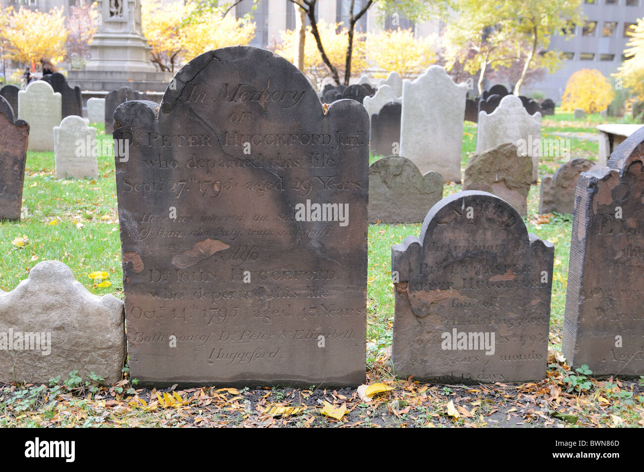 A gravestone in the Trinity Church cemetery records the death of two ...